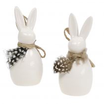 Deko Hase mit Feder Weiß Keramik, Set 6 Stück, Ostern | Floristik24