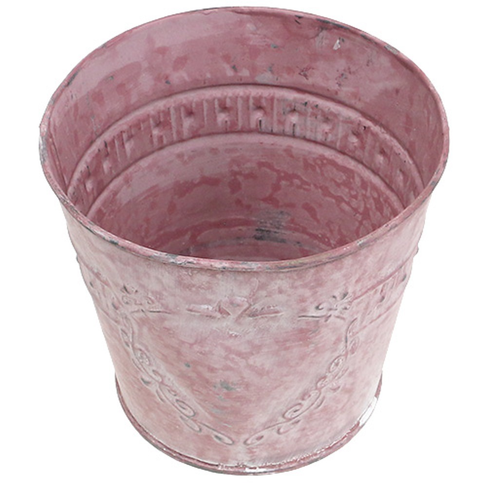 Floristik24.de Blechtopf Rosa gewaschen verziert Ø14cm H12,5cm-86332