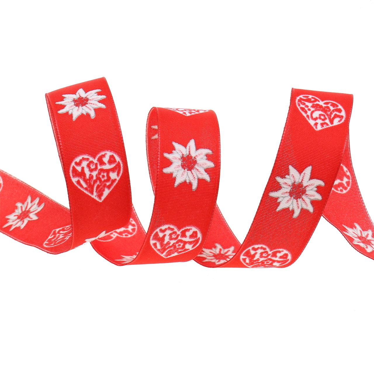 Floristik24.de Dekorationsband mit Edelweiß Rot 25mm 20m-114925-623