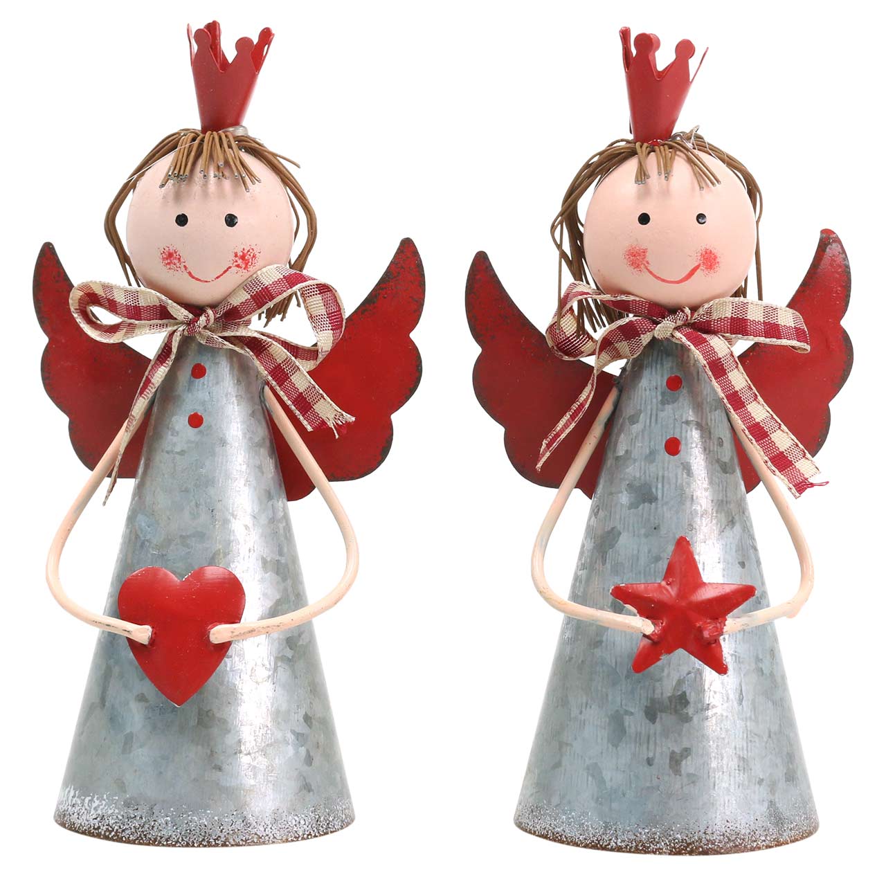 Floristik24.de Deko Engel mit Krone Metall Silbern, Rot Ø7,5 H13,5cm ...