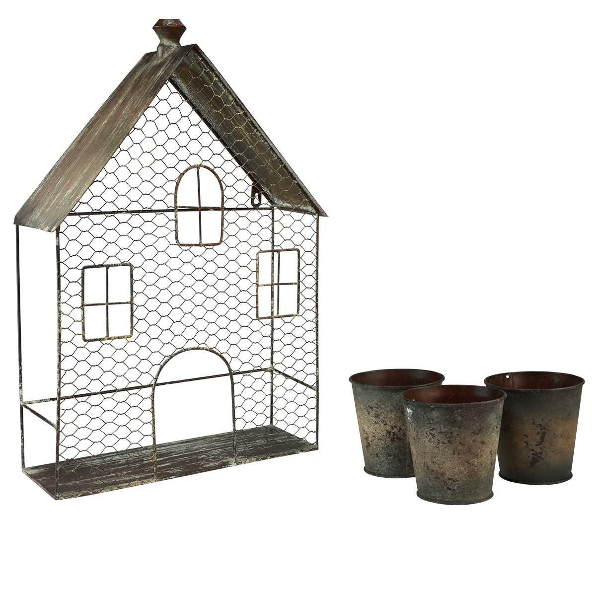 Floristik24.de Hängedeko Metall Deko Haus Wanddeko Rost 3 Töpfe 60cm-641092-000-712