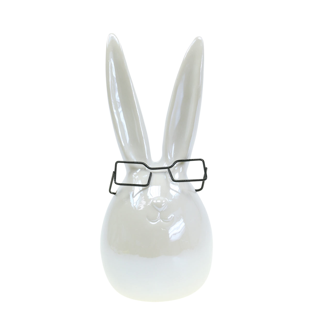 Floristik24.de Osterhase mit Brille Weiß Perlmutt Keramik H20cm-67918