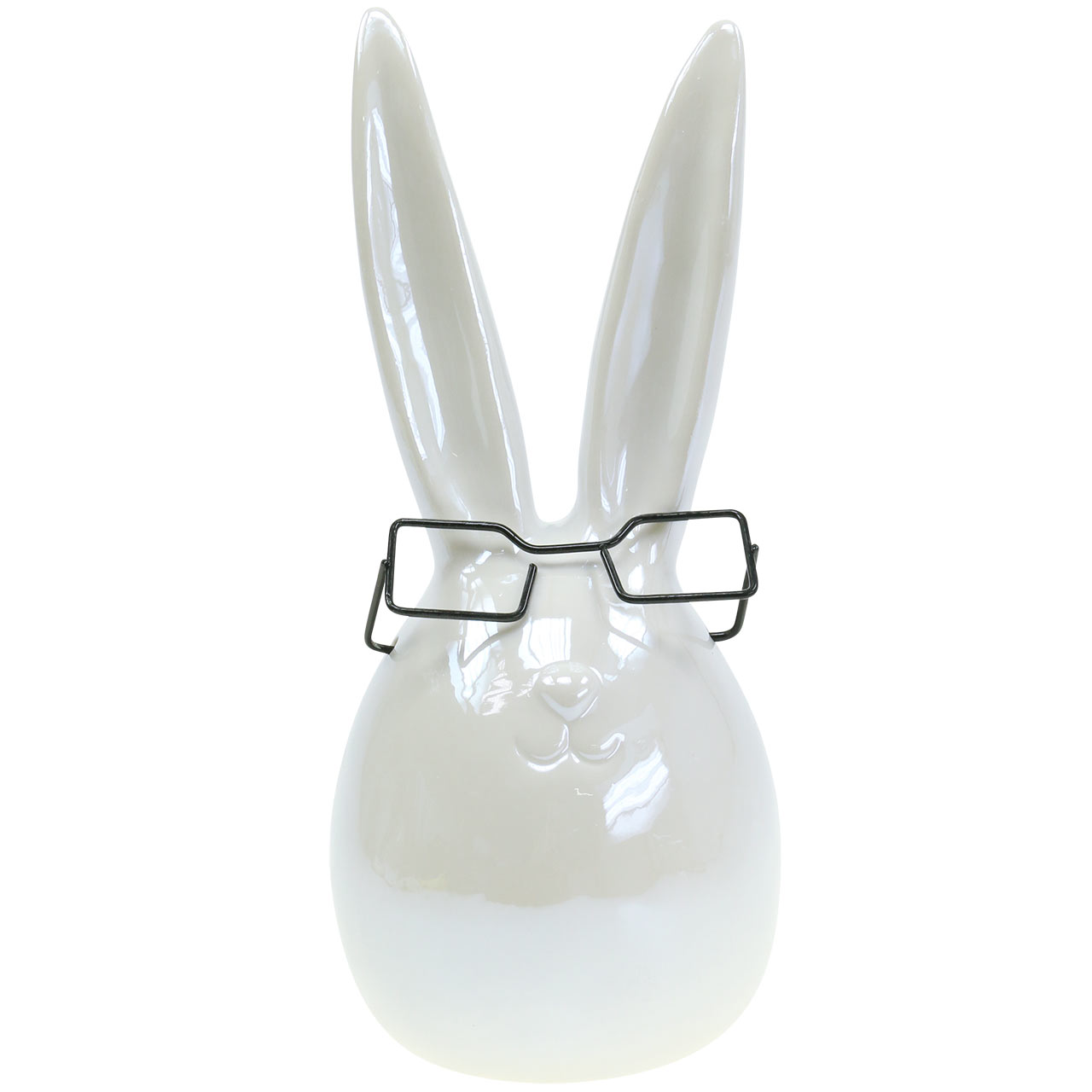 Floristik24.de Osterhase mit Brille Weiß Perlmutt Keramik H27cm-67921
