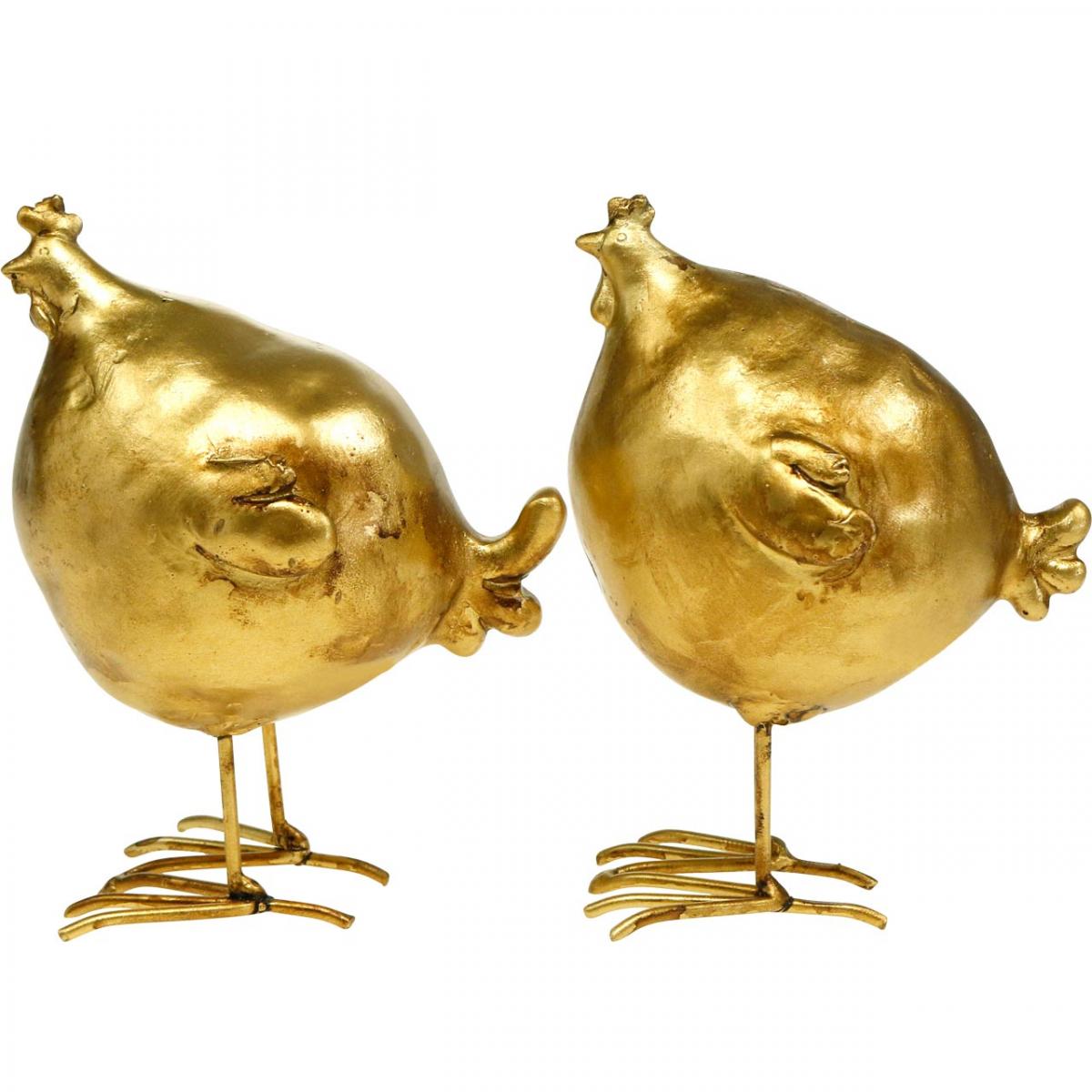 Floristik24.de Deko Huhn Ostern Dekofigur golden rund, H10 cm 2St-03300