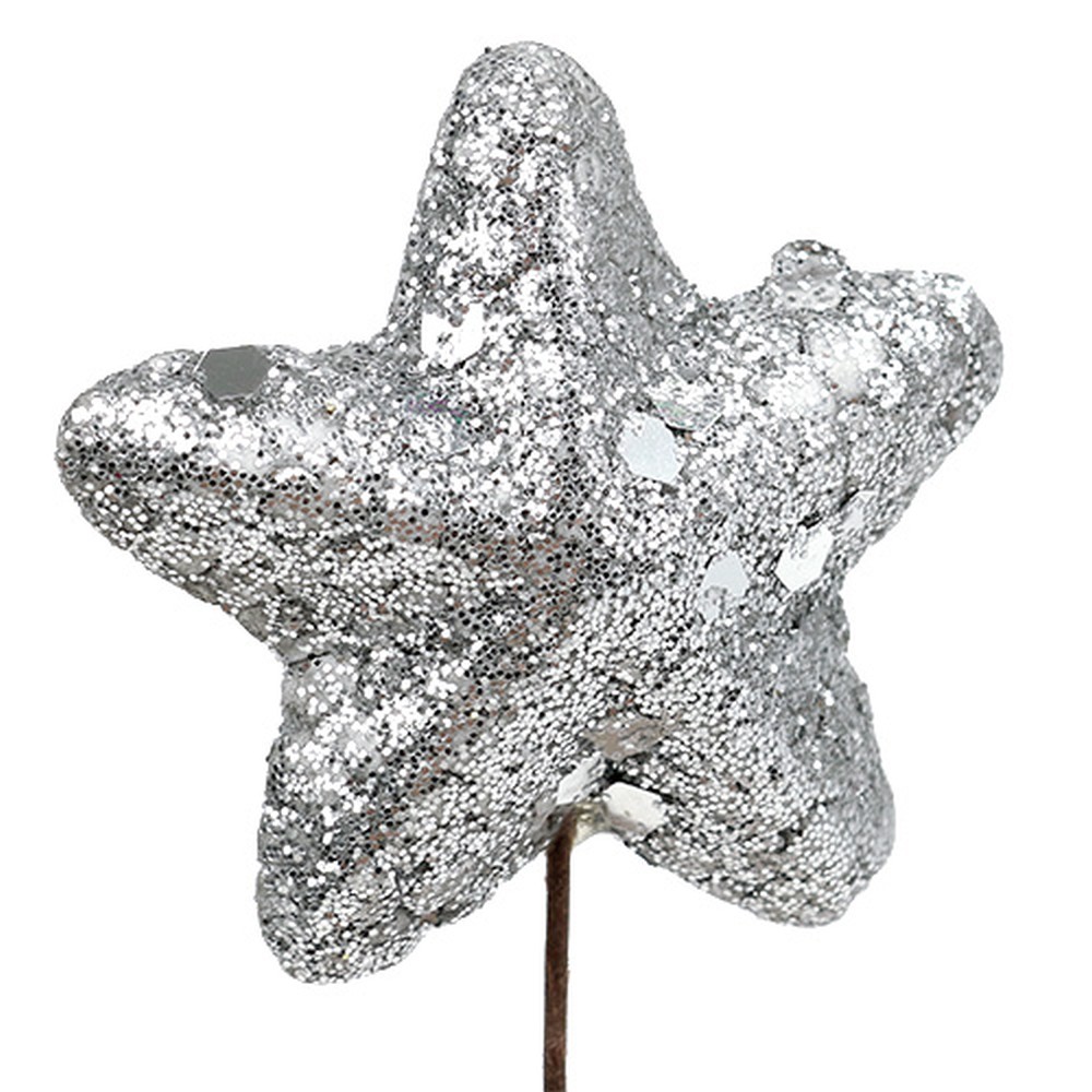 Floristik24.de Stern mit Glitzer Silber 3,5cm 12St-84791