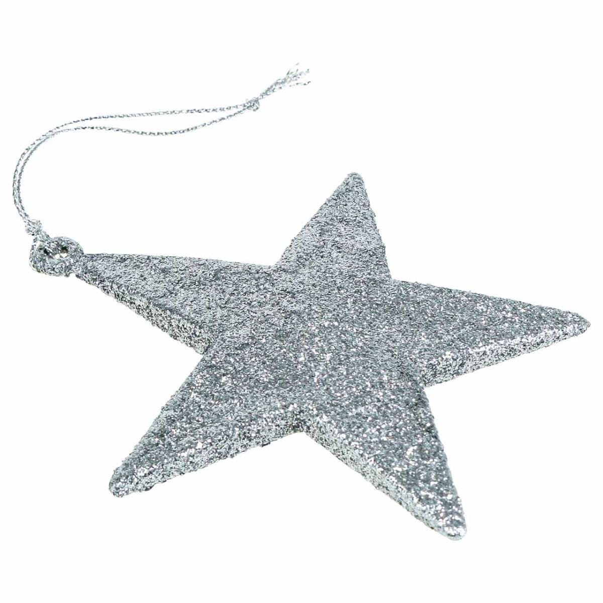 Floristik24.de Weihnachtsdeko Stern Anhänger Silbern Glitter 9cm 12St ...